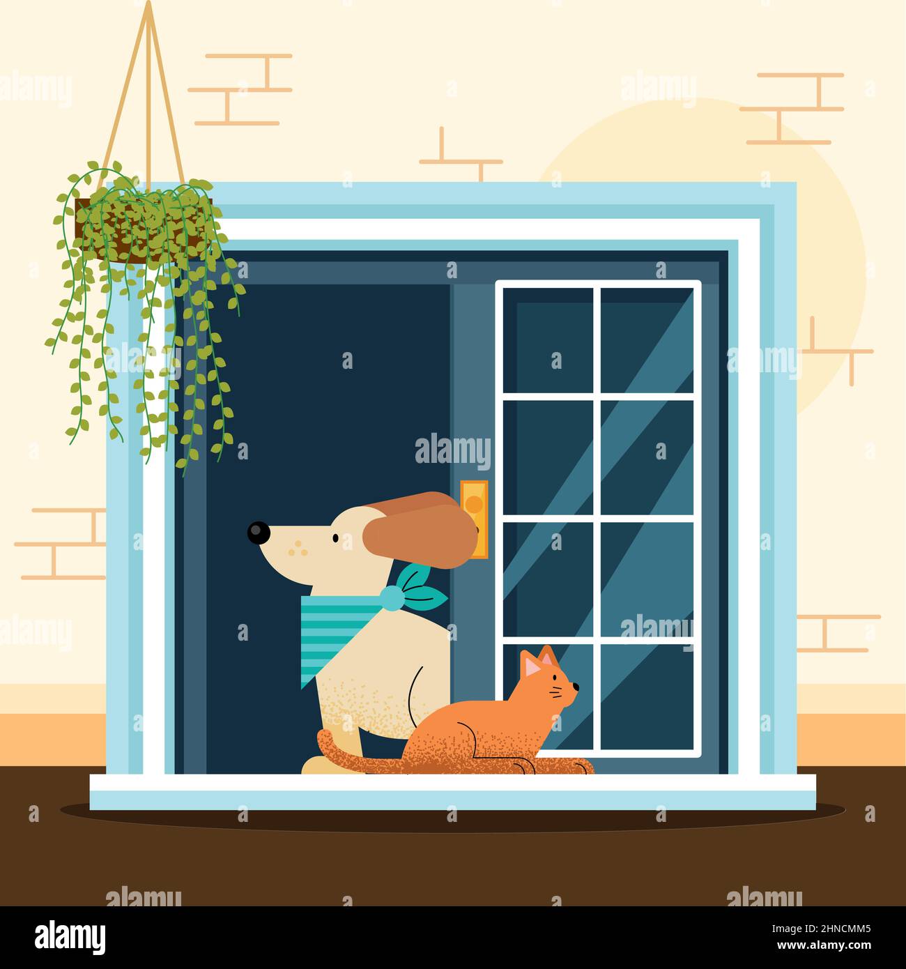 pets in window house characters Stock Vector Image & Art - Alamy