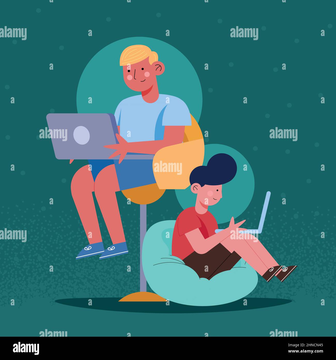 little students boys using computers elearning Stock Vector Image & Art ...