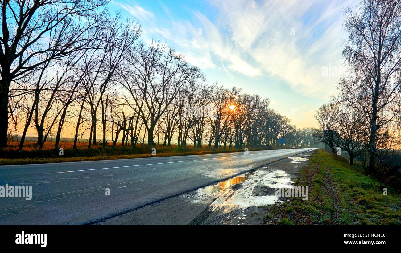 Misty morning ground road hi-res stock photography and images - Alamy