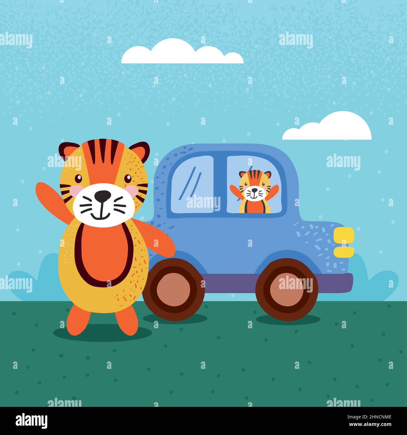 cute tigers in car characters Stock Vector Image & Art - Alamy