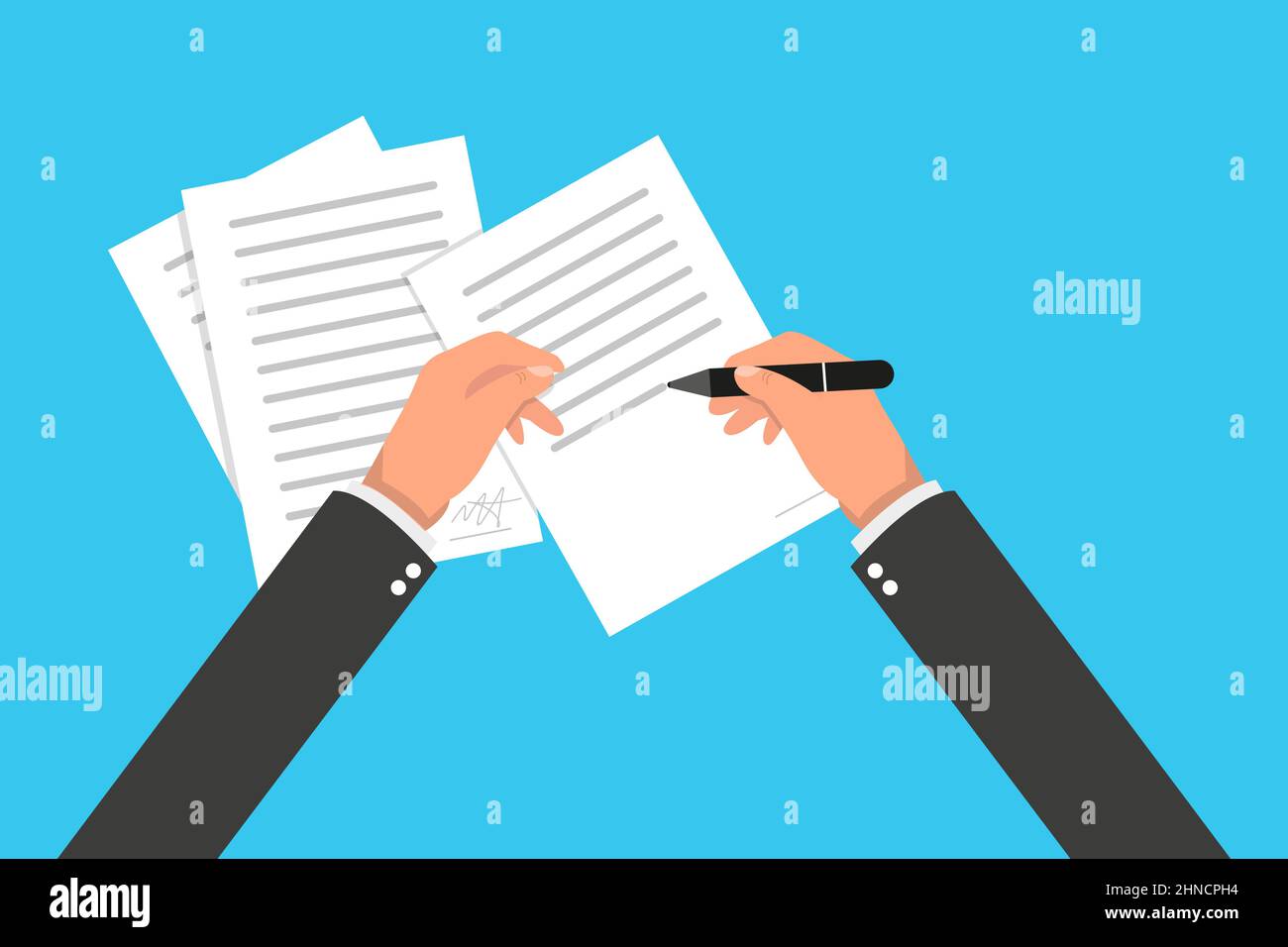 Businessman signs documents. Vector illustration Stock Vector Image ...