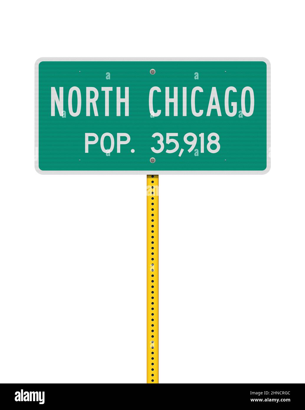 Vector illustration of the North Chicago Population green road sign on ...