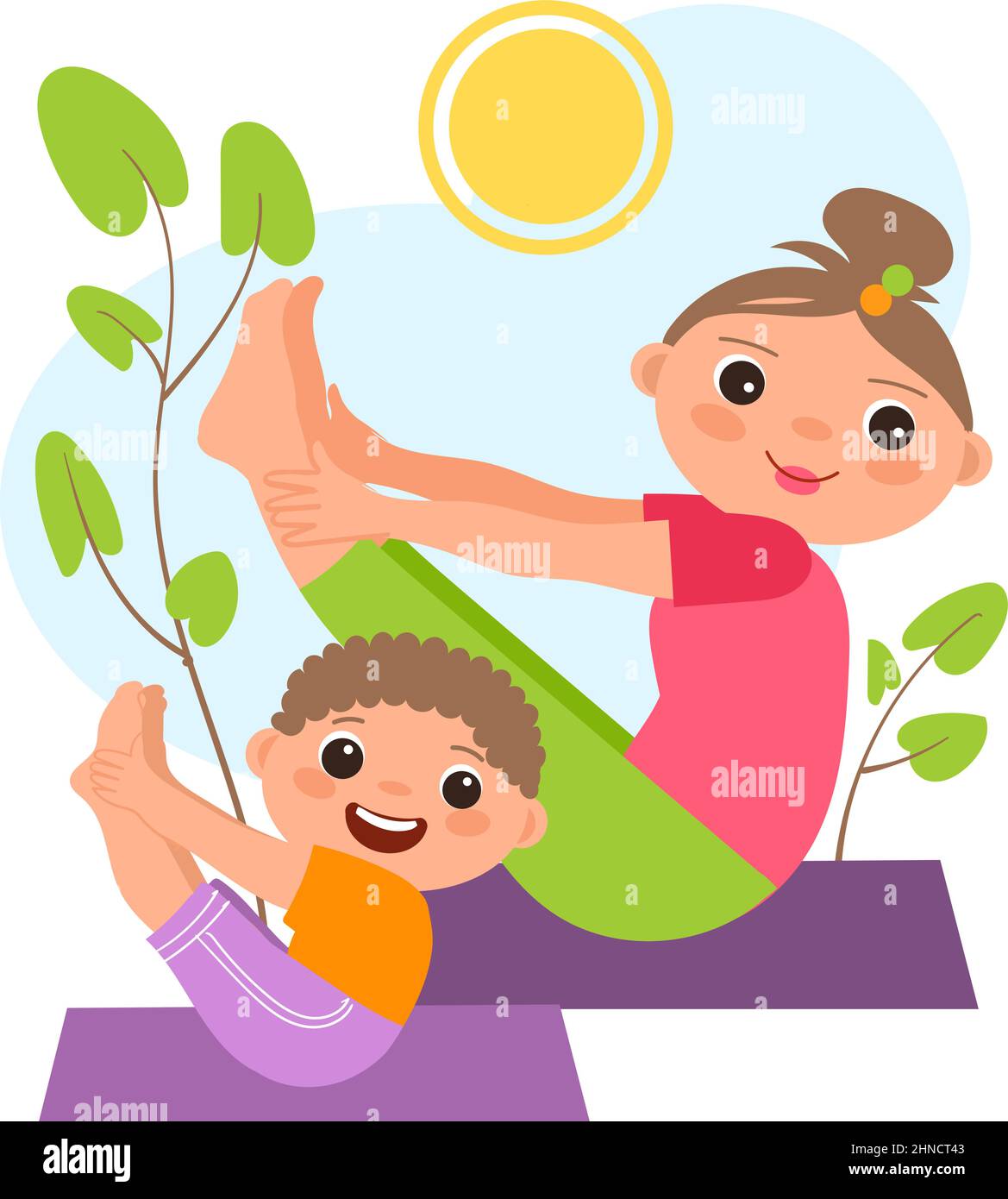 Child exercising with mom. Outdoor family workout concept Stock Vector ...