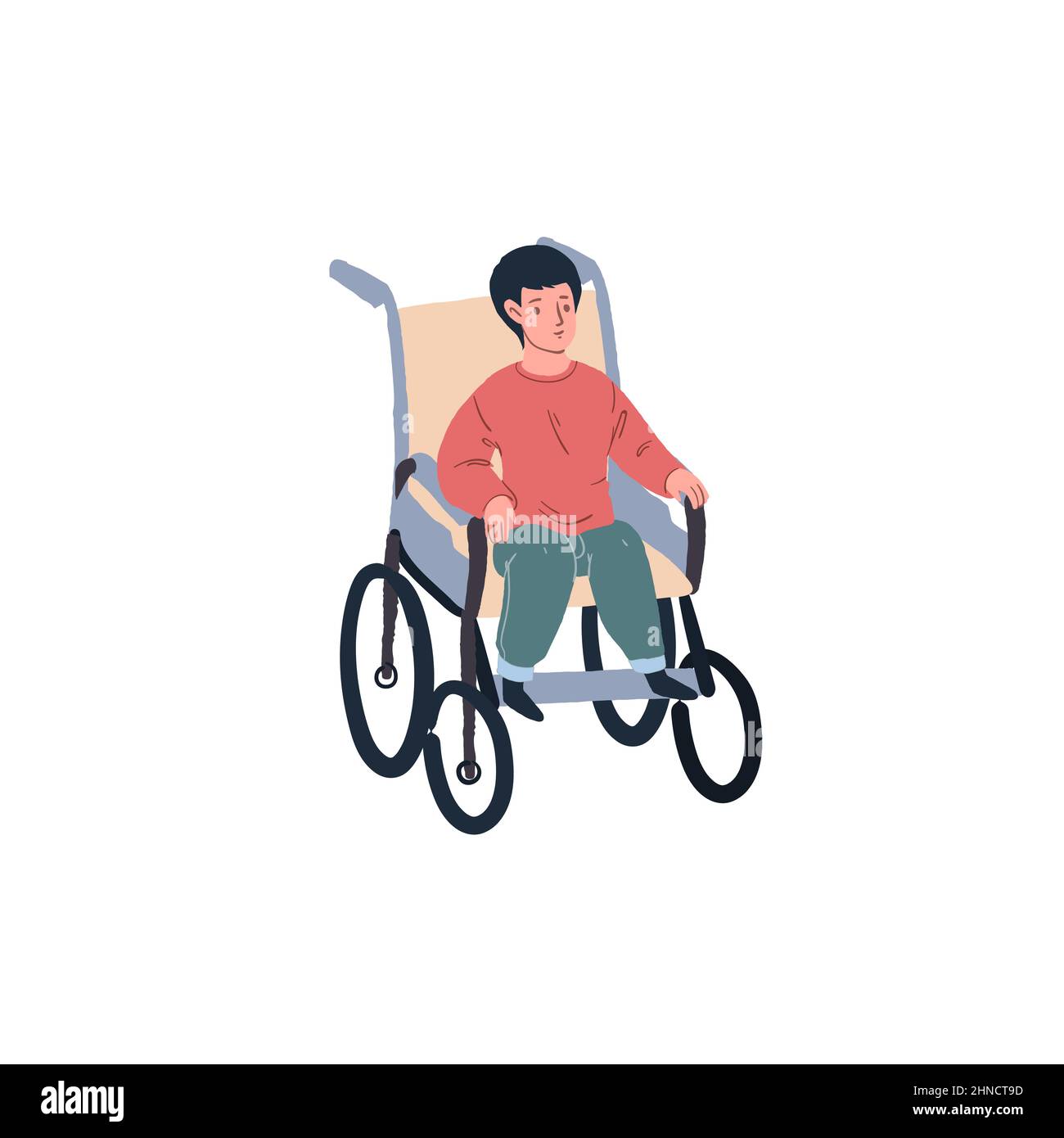 Flat cartoon kid character sits in wheelchair,disabled childrens care ...