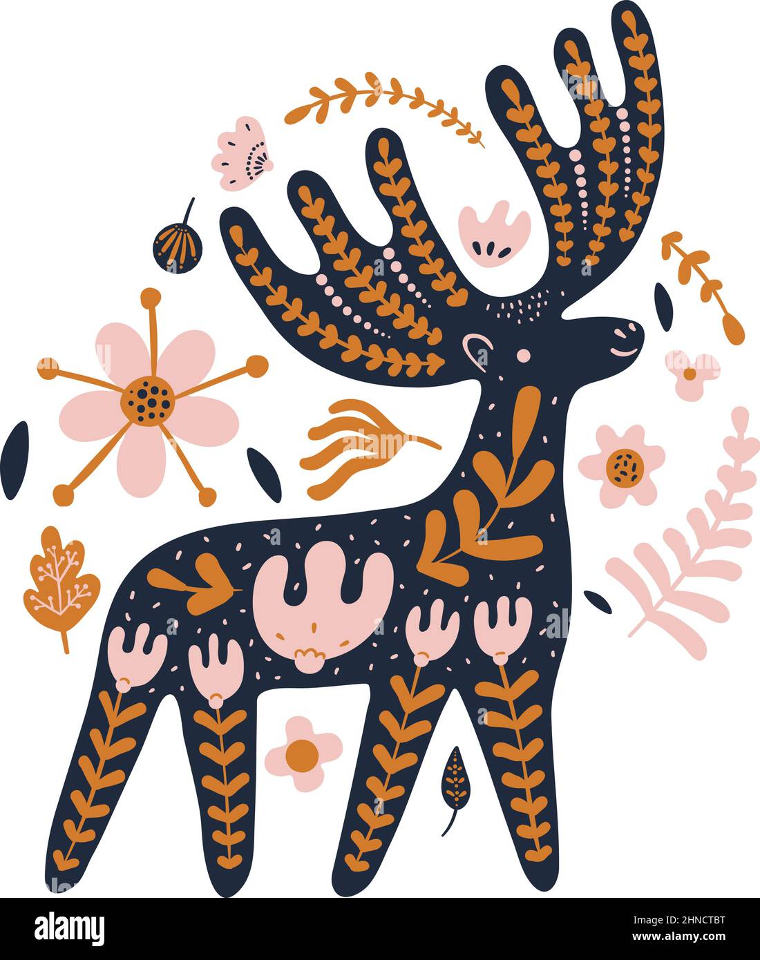 Deer silhouette with natural forest motif. Fairytale animal Stock ...