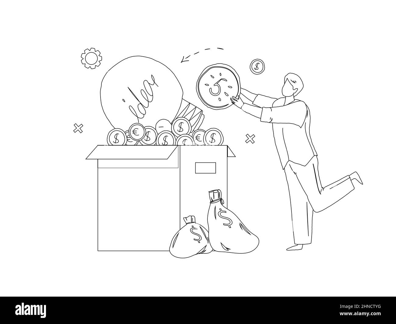 Man putting money into box with idea line vector Stock Vector Image ...