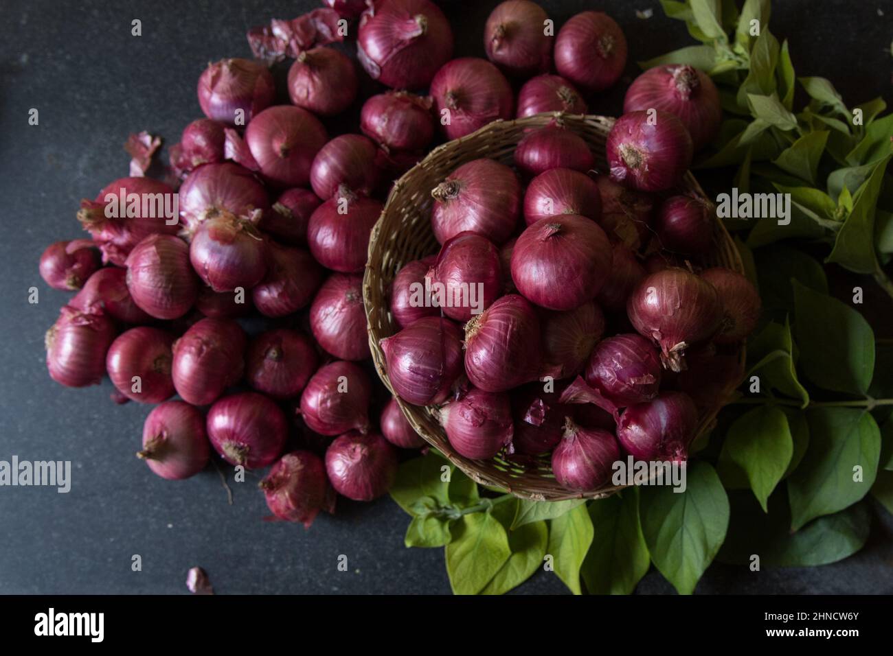 Top view of farm fresh onions with use of selective focus Stock Photo ...