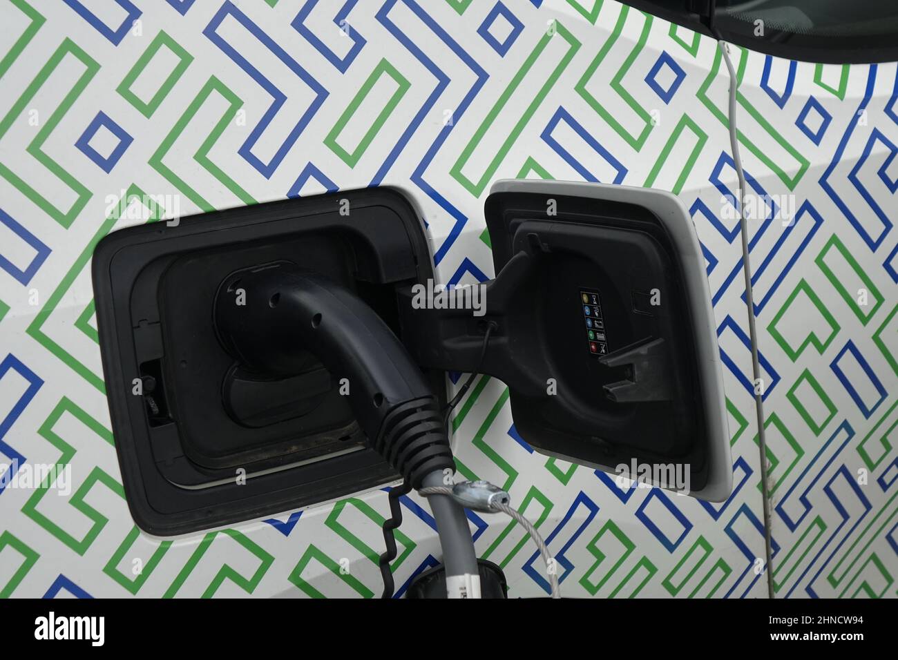 24 January 2022, Kaiserslautern, Germany, Close up of plugin recharging ...