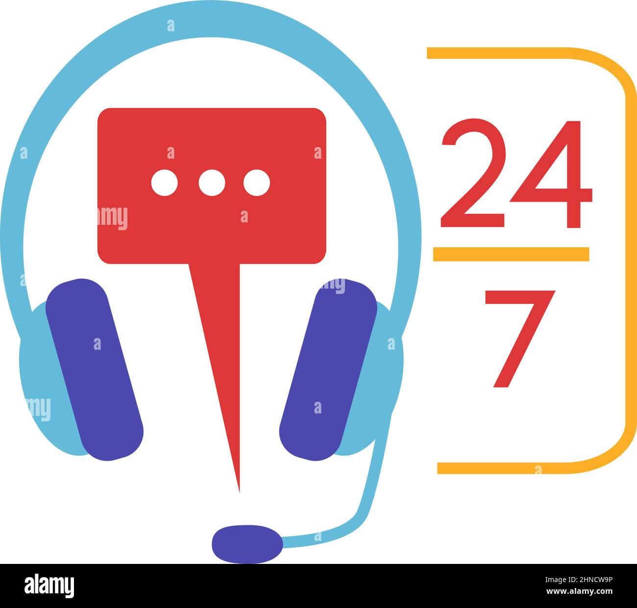 Headset with chat message sign. 24 hours hotline. Customer service icon ...