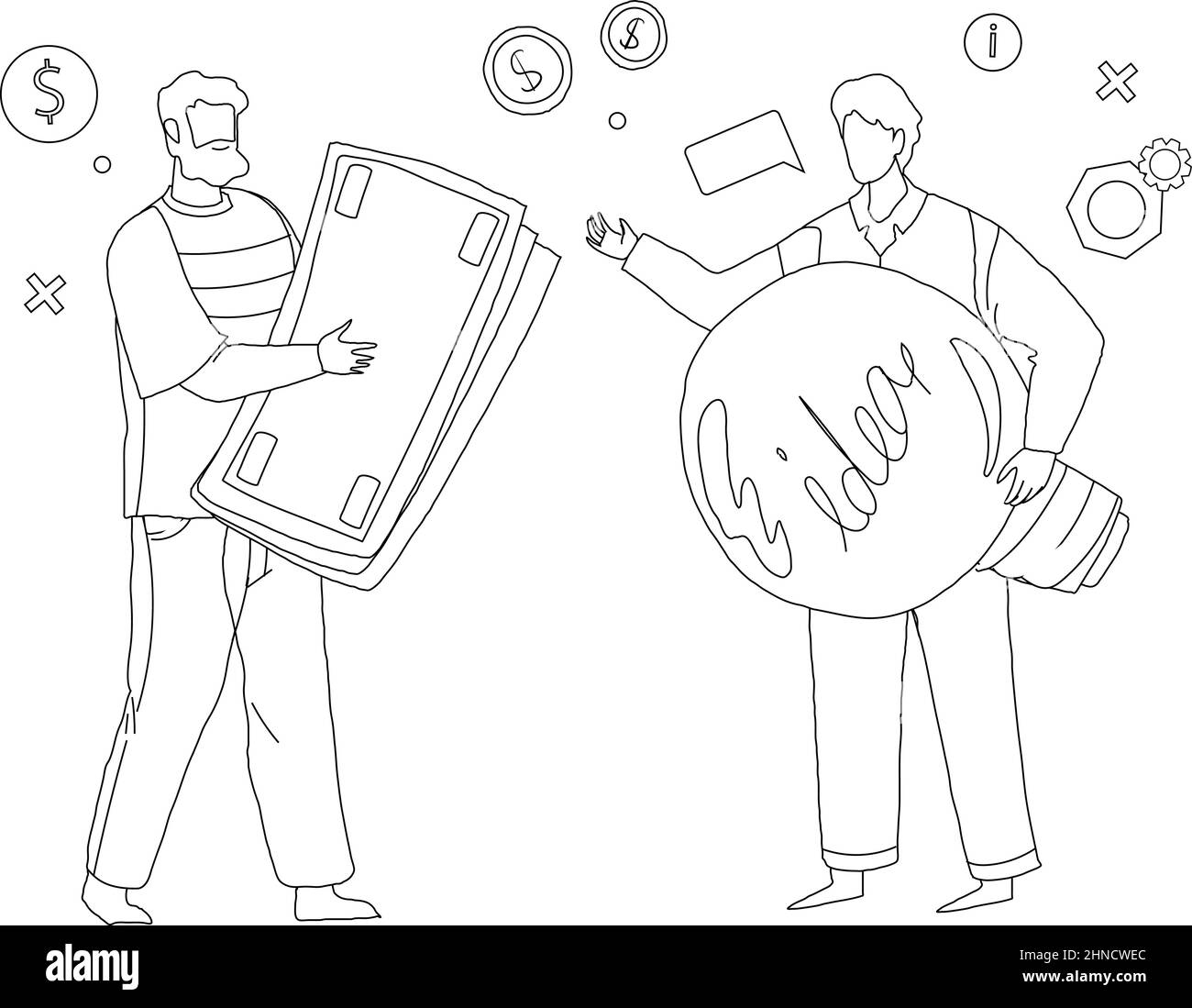 Man giving money for idea line vector illustration Stock Vector Image ...