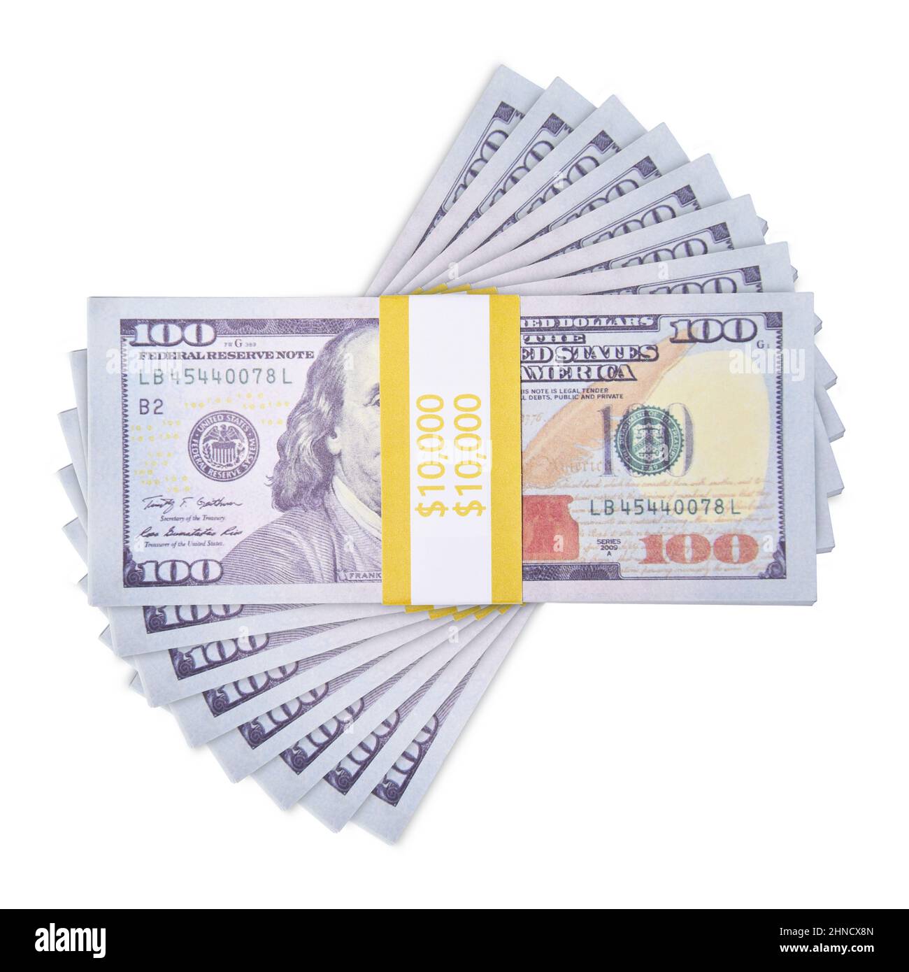 10 thousand American dollars on white background , 100 dollars bill ...