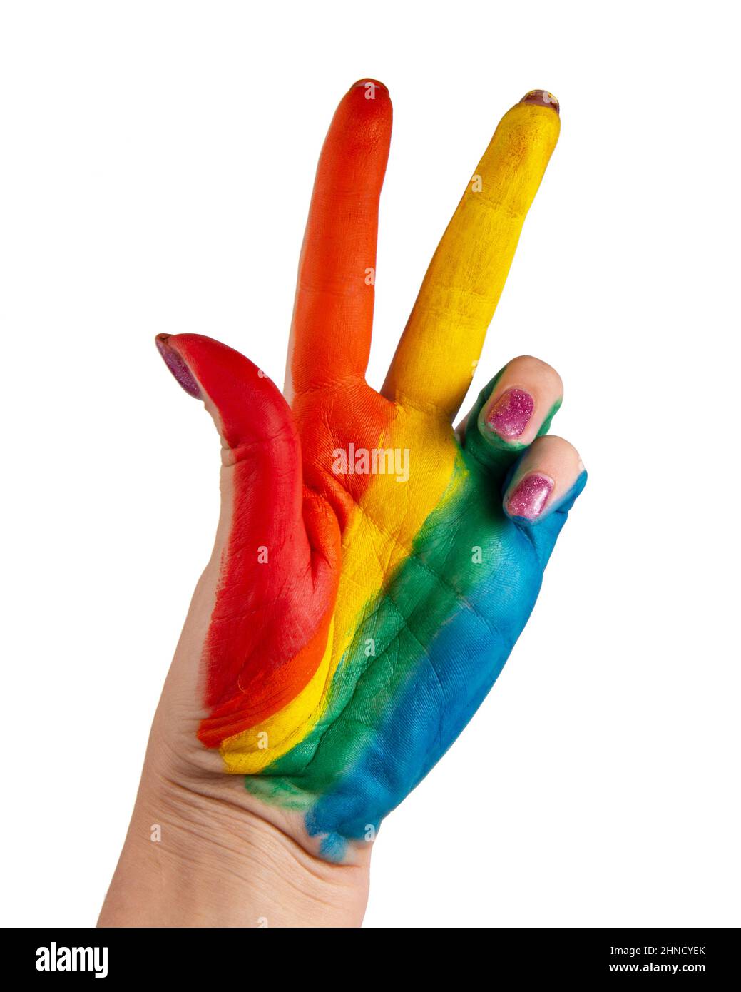 Rainbow lgbt paint color hand isolated on the white background Stock ...