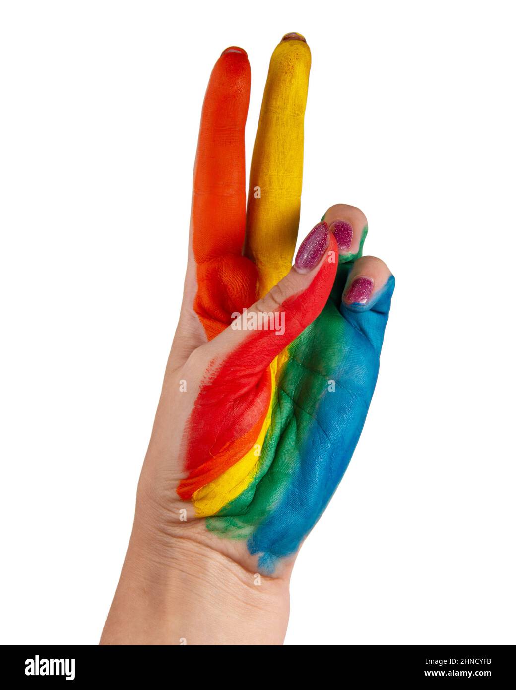 Rainbow lgbt paint color hand isolated on the white background Stock ...
