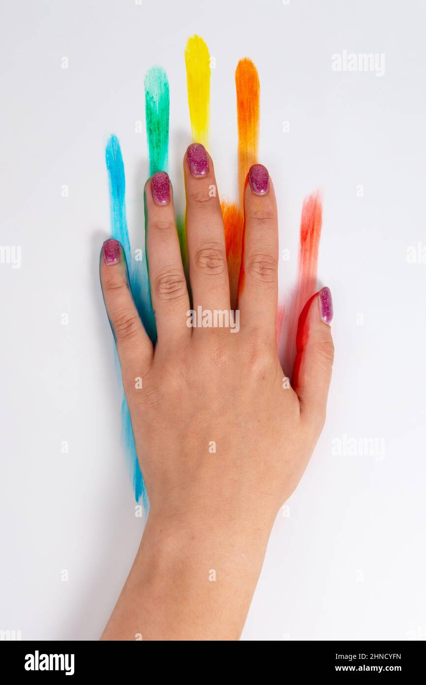 Rainbow lgbt paint color hand isolated on the white background Stock ...