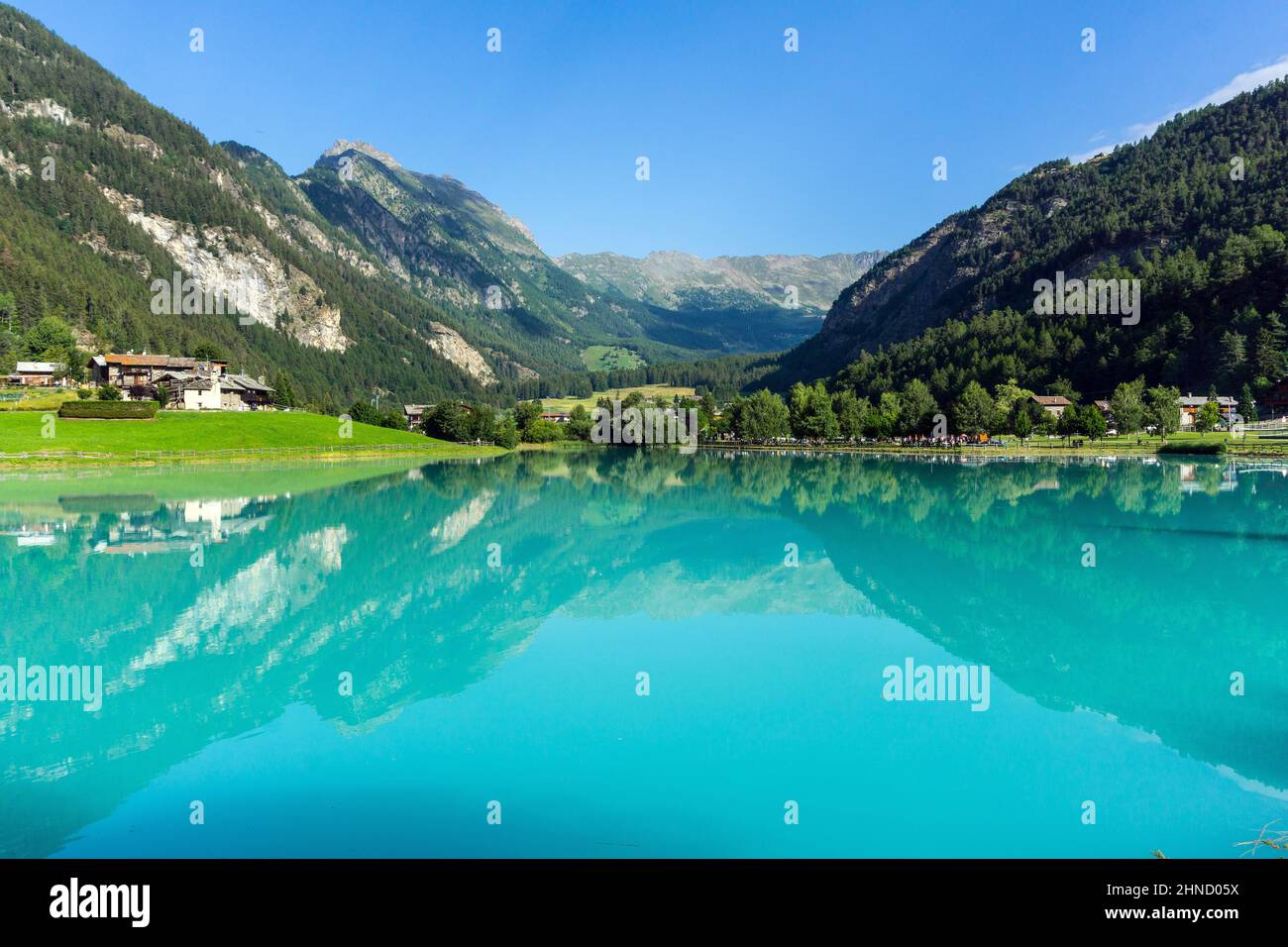 Italy, Valle d'Aosta, Brusson, the lake Stock Photo - Alamy