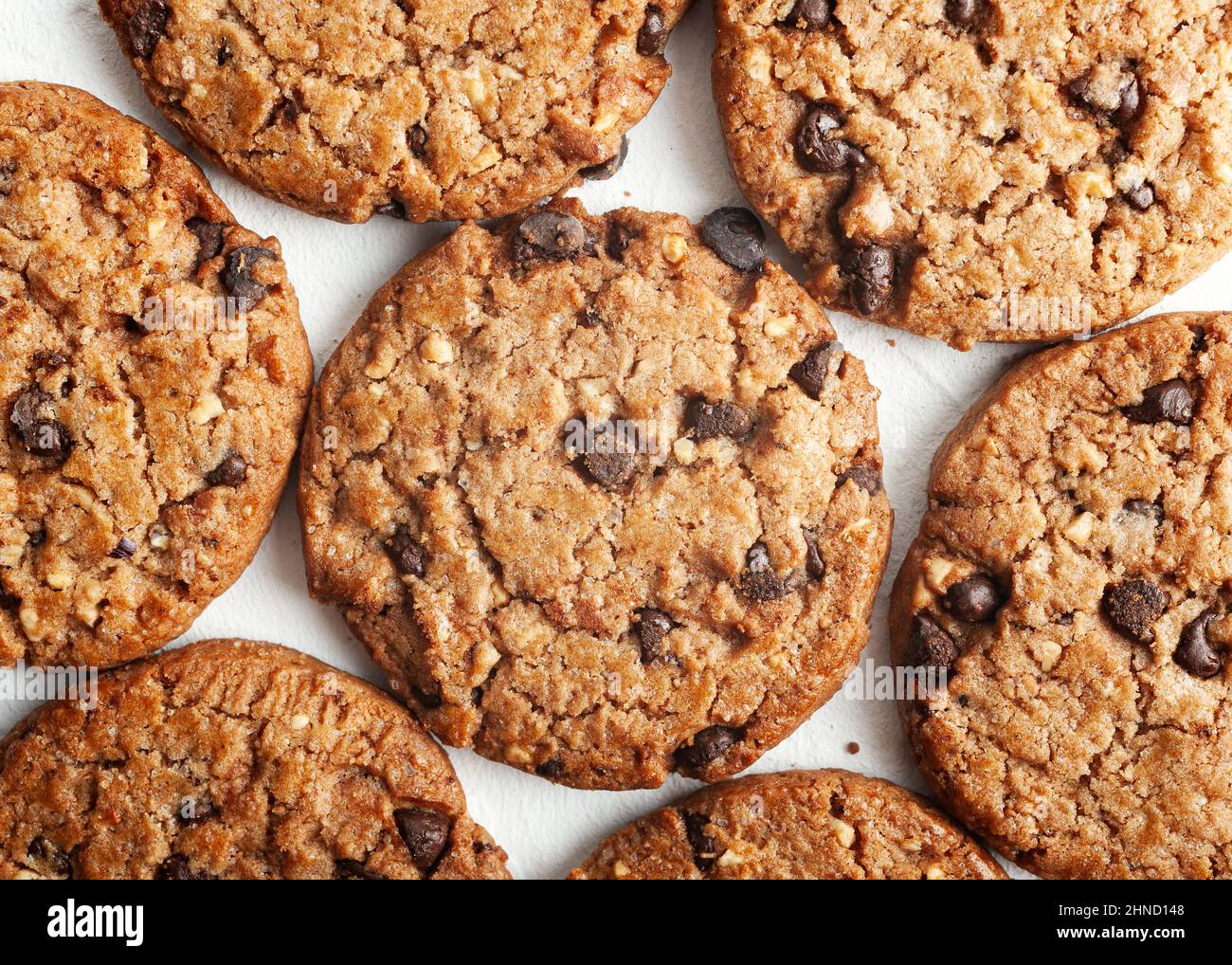 From above flat lay delicious sweet cookies with chocolate chips on ...