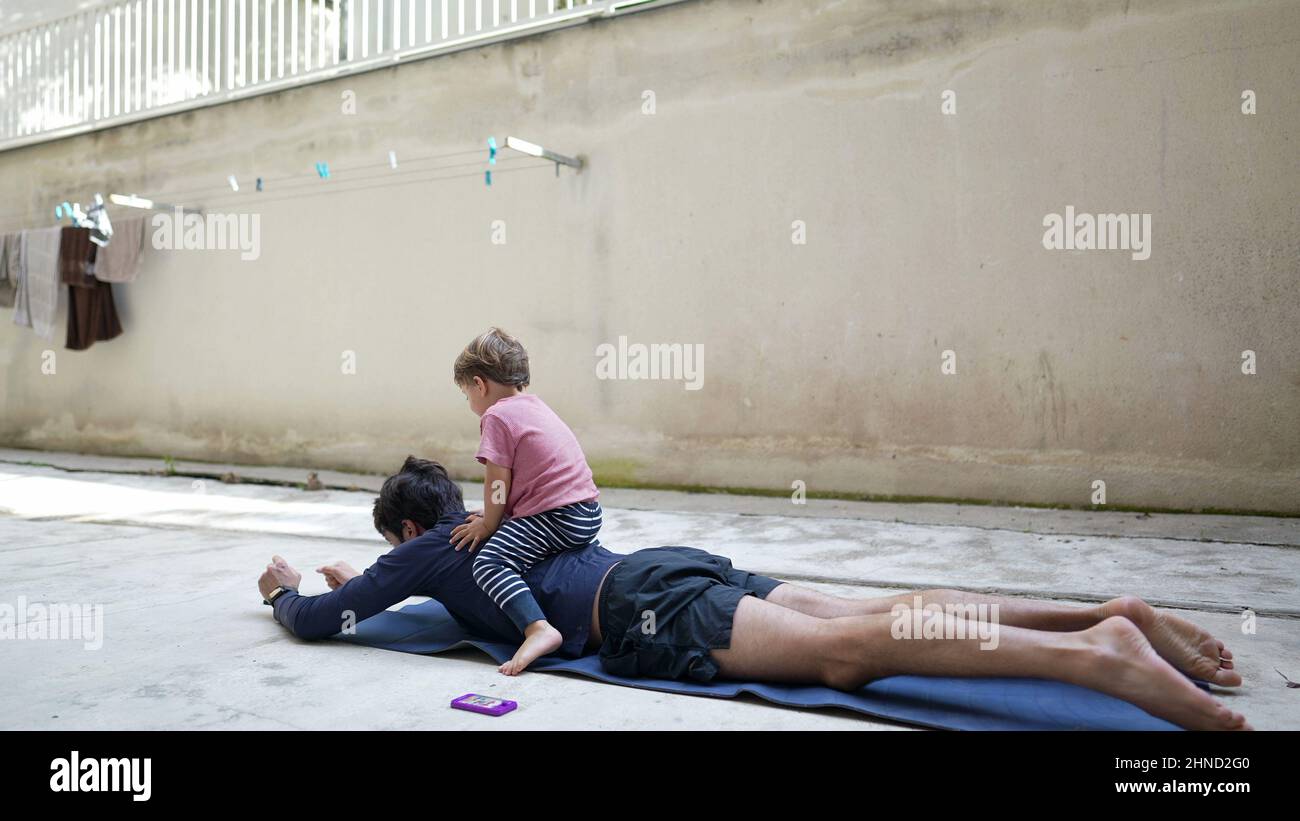 Child exercising with father real life dad and son relationship Stock ...