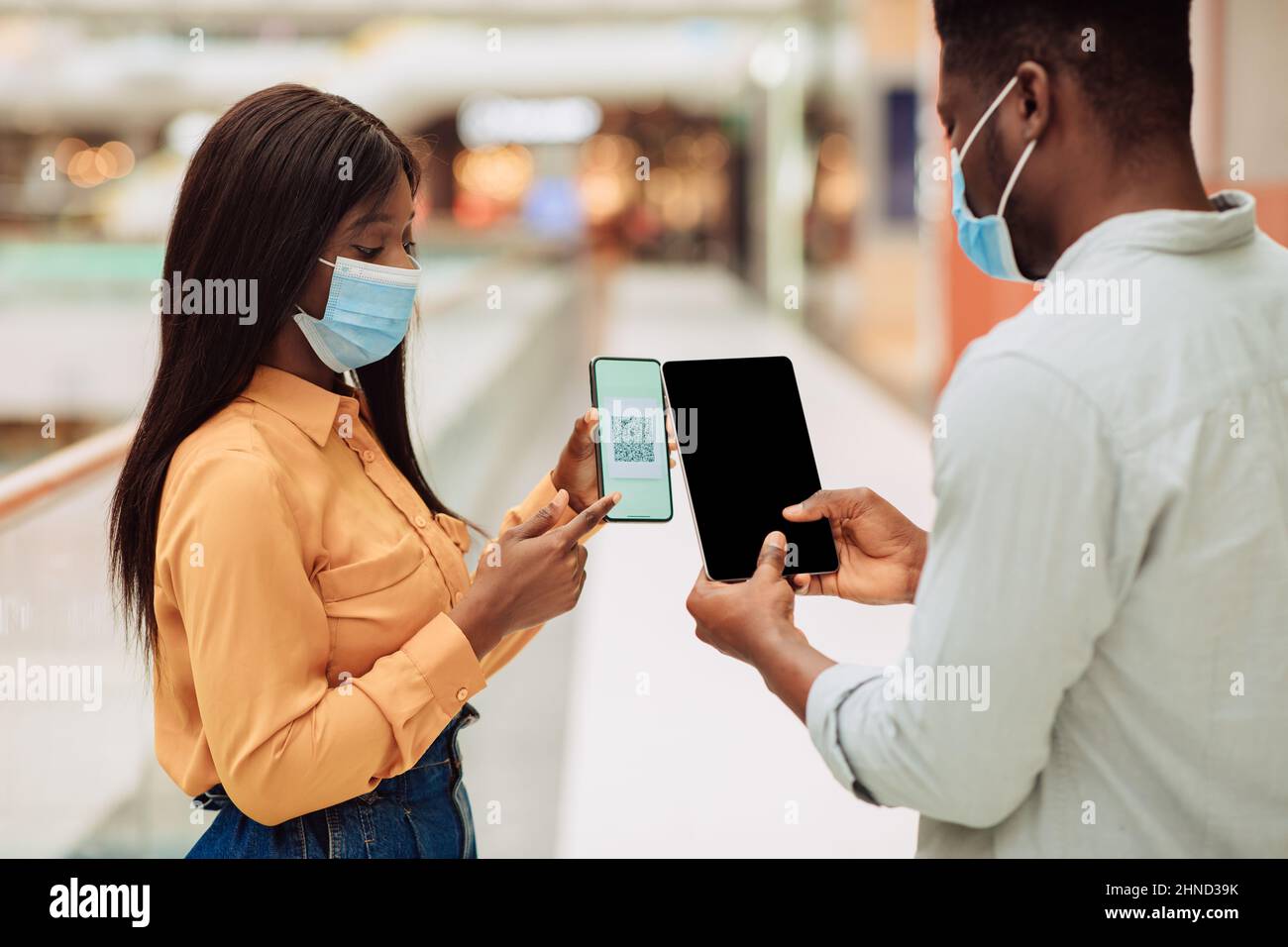 Guy Scanning Visitor's Qr Code On Entrance To Public Place Stock Photo ...
