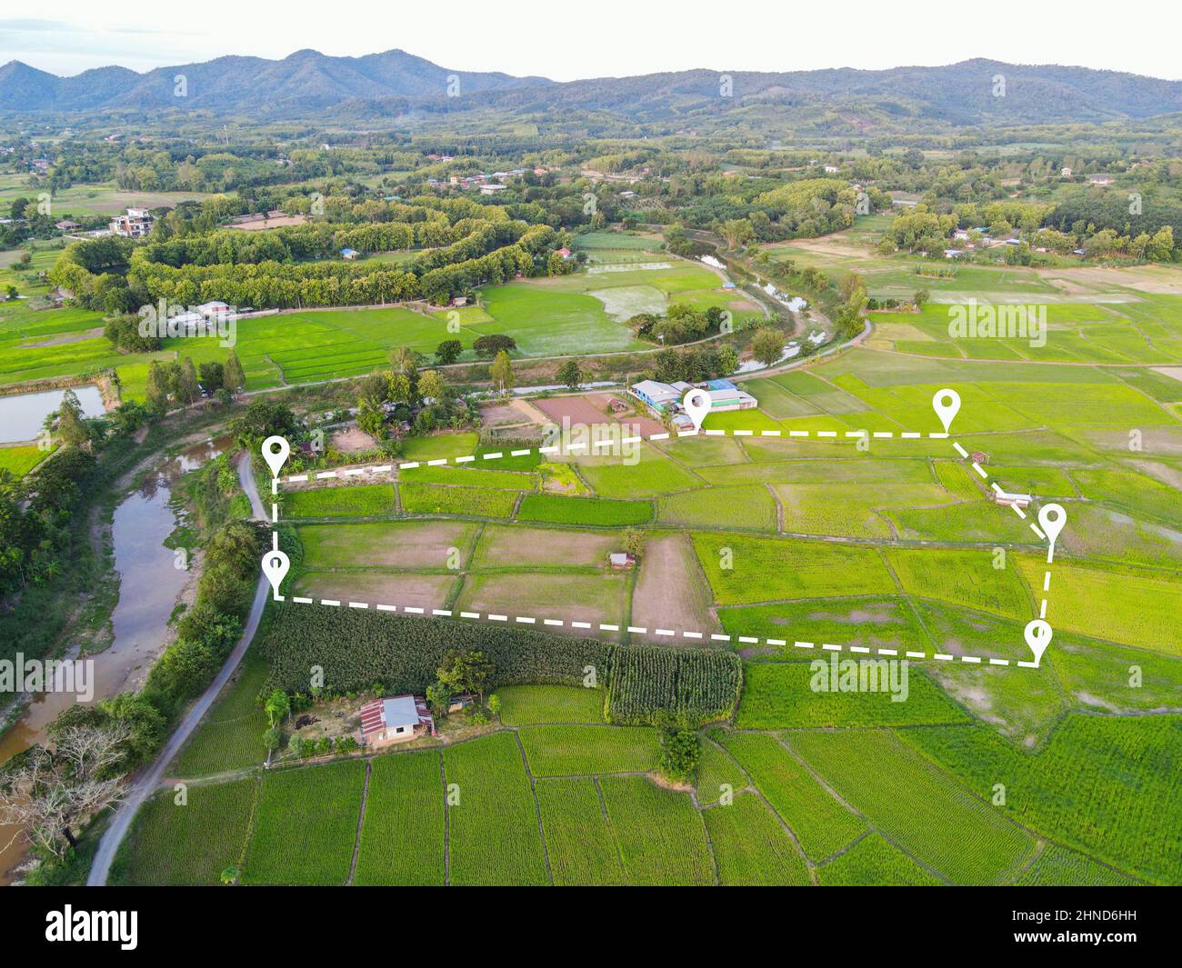 Land plot in aerial view, Top view land green field agriculture plant ...