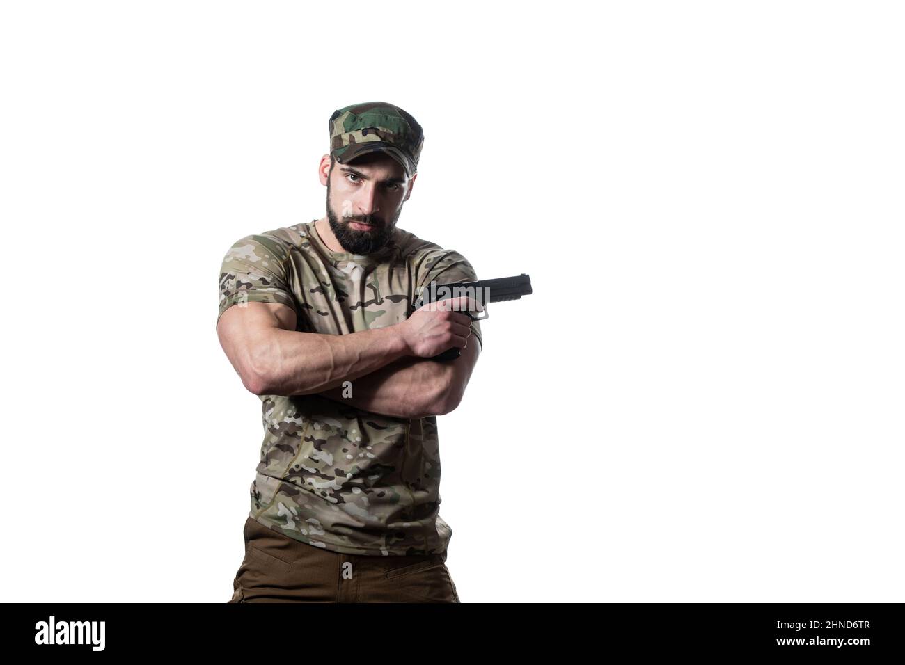 Warrior With Gun on a White Background Stock Photo - Alamy