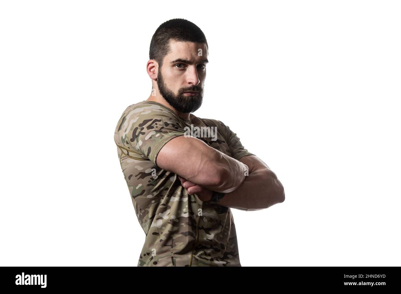 Portrait of Soldier Arms Crossed on White Background Stock Photo - Alamy