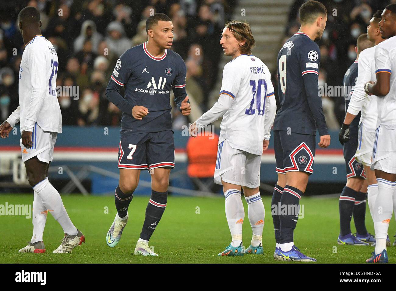 Real Madrid’s Luka Modric and PSG’s Kylian Mbappe during UEFA Champions ...