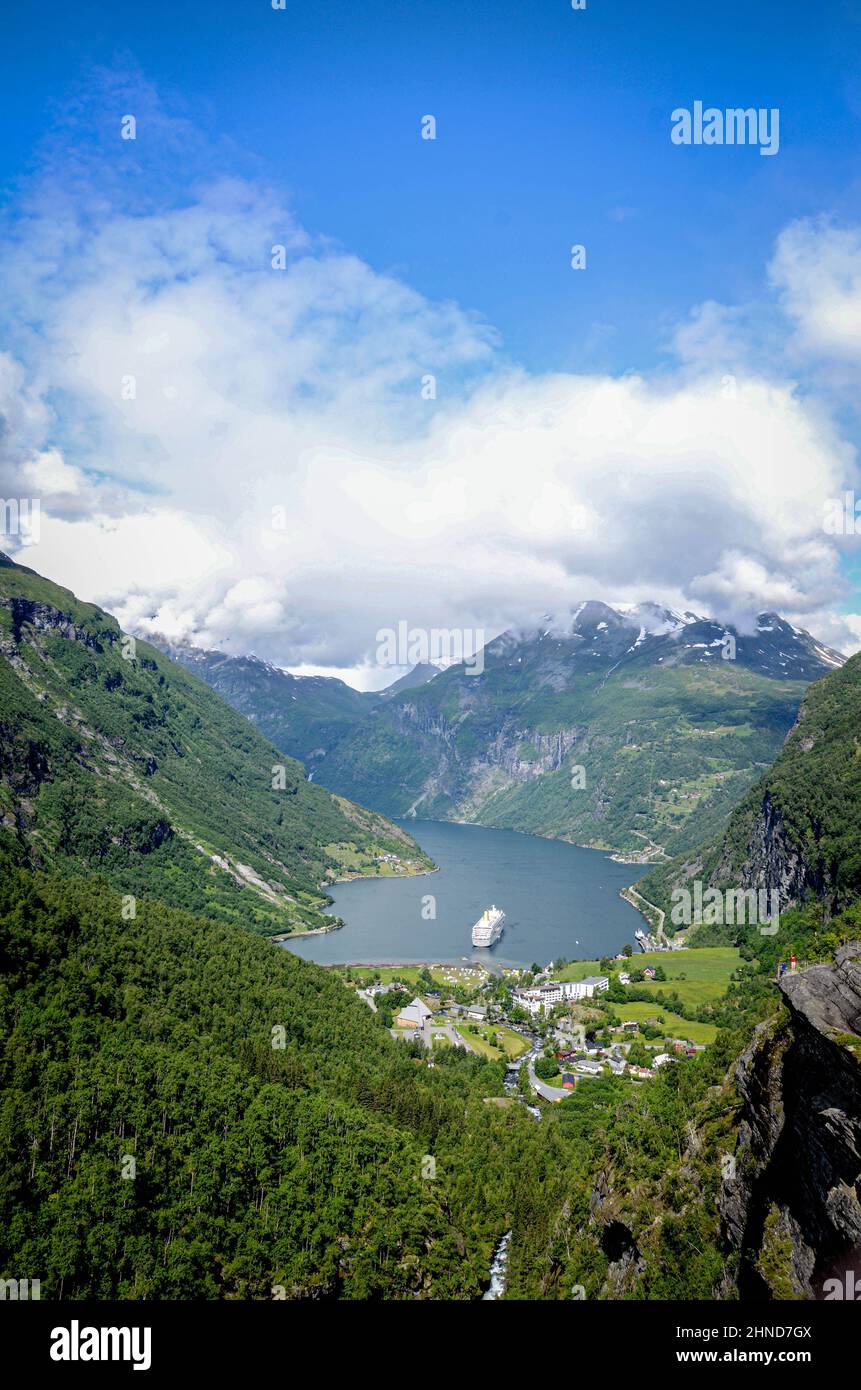 The Flydalsjuvet Lookout, a scenic point on top of a hill, with a view ...