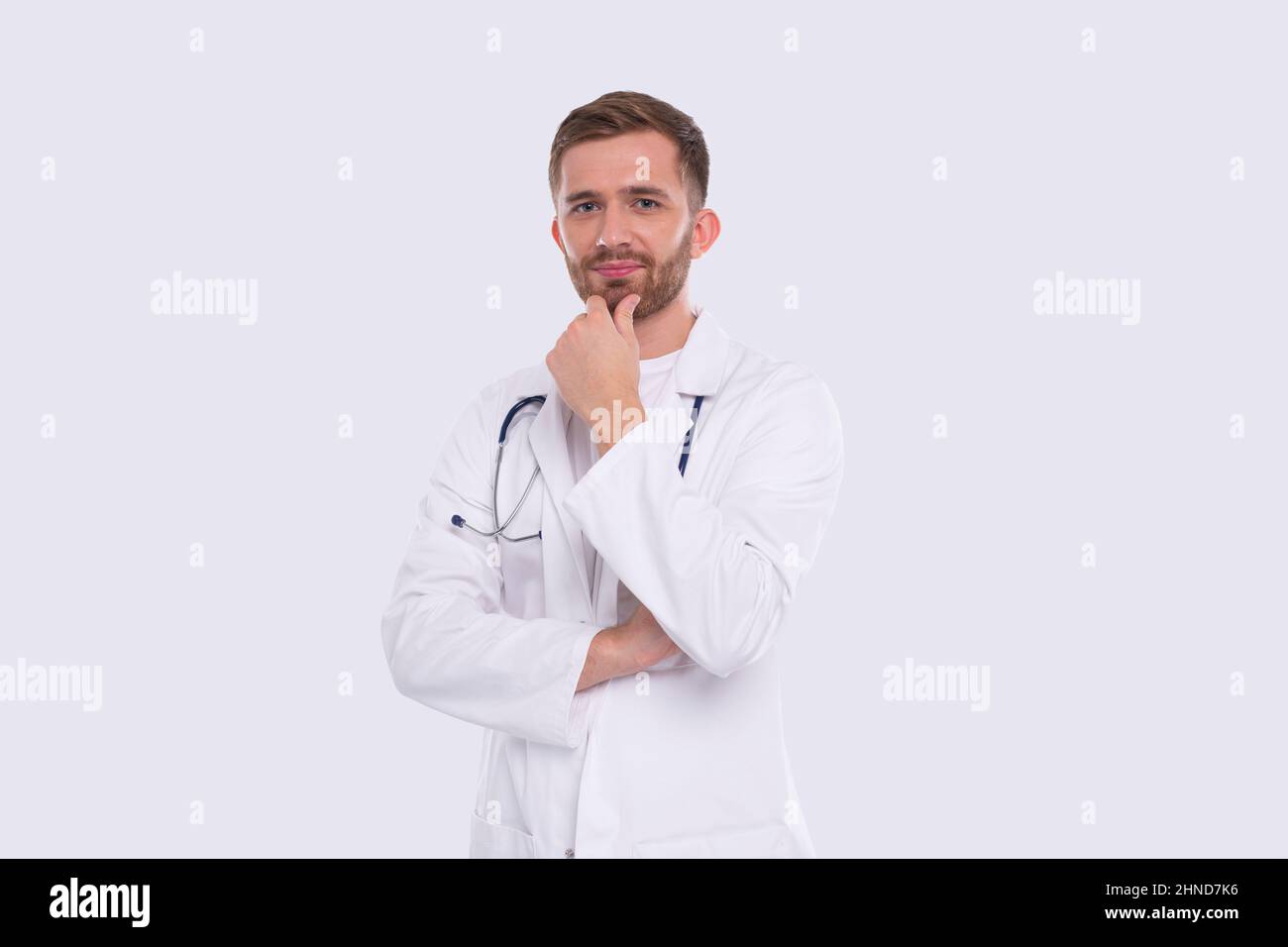 Doctor Standing Thinking. Doctor Analysing Work. Man Standing Isolated ...