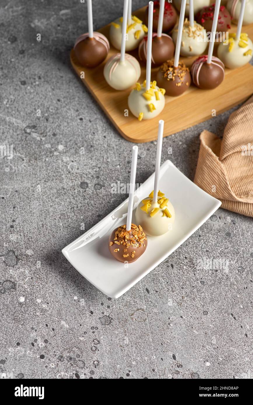 Selection of various bonbon in close up.Tasty sweet dessert food for ...