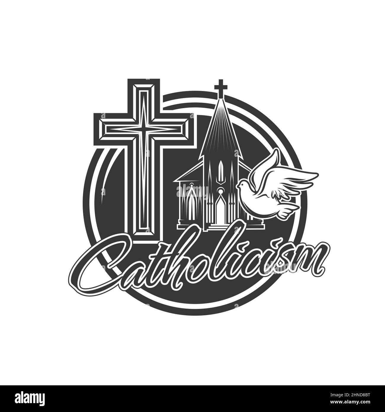 Catholicism religion icon with temple, dove and cross. Christian ...