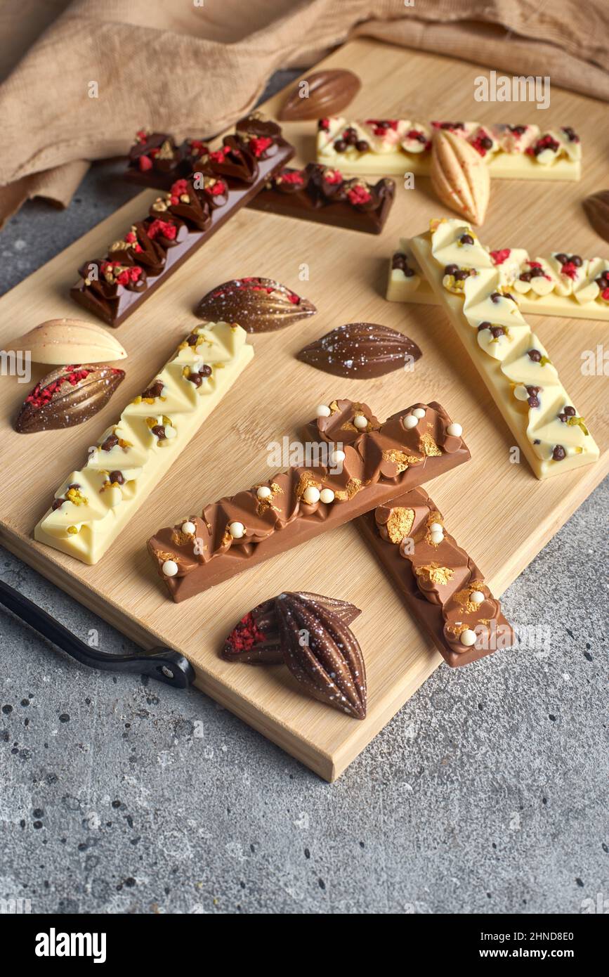 Selection of various bonbon in close up.Tasty sweet dessert food for ...