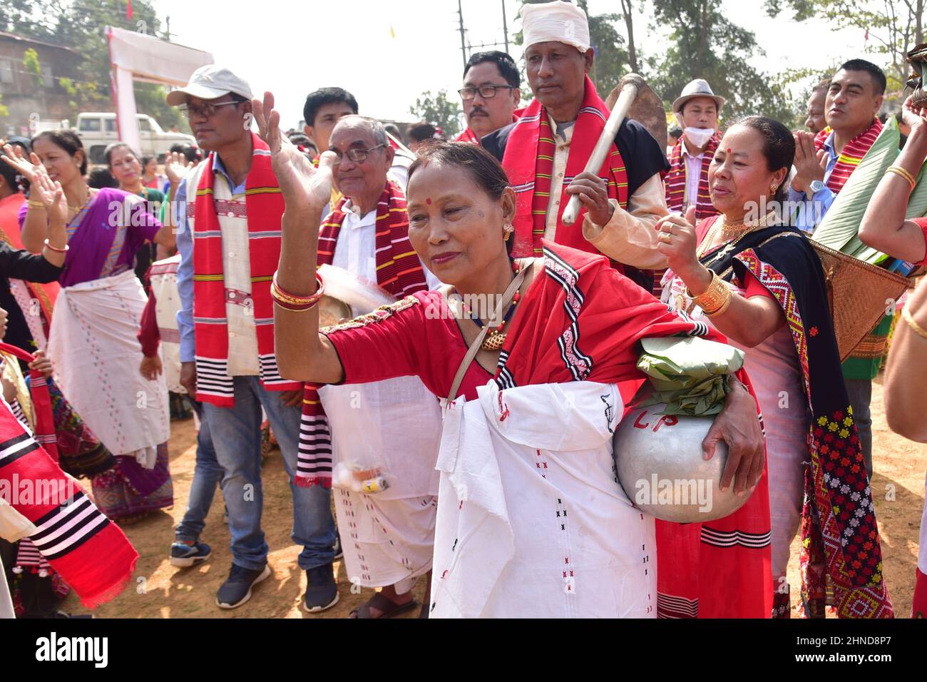 Guwahati, Guwahati, India. 16th Feb, 2022. People of Mishing tribes of ...