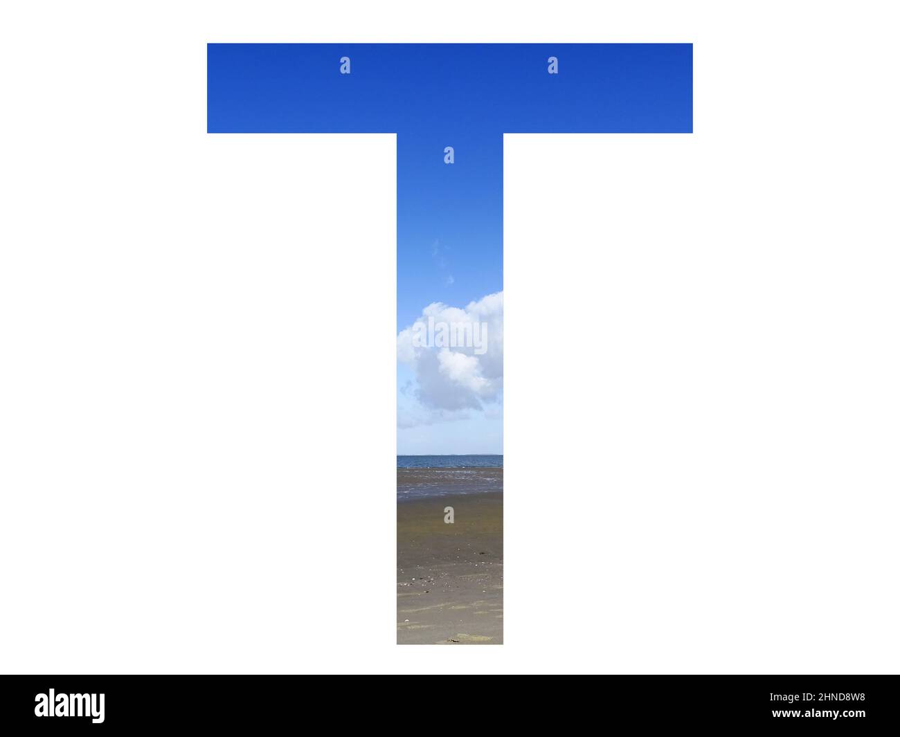 Letter t of the alphabet made with beach, sea and blue sky, north sea ...
