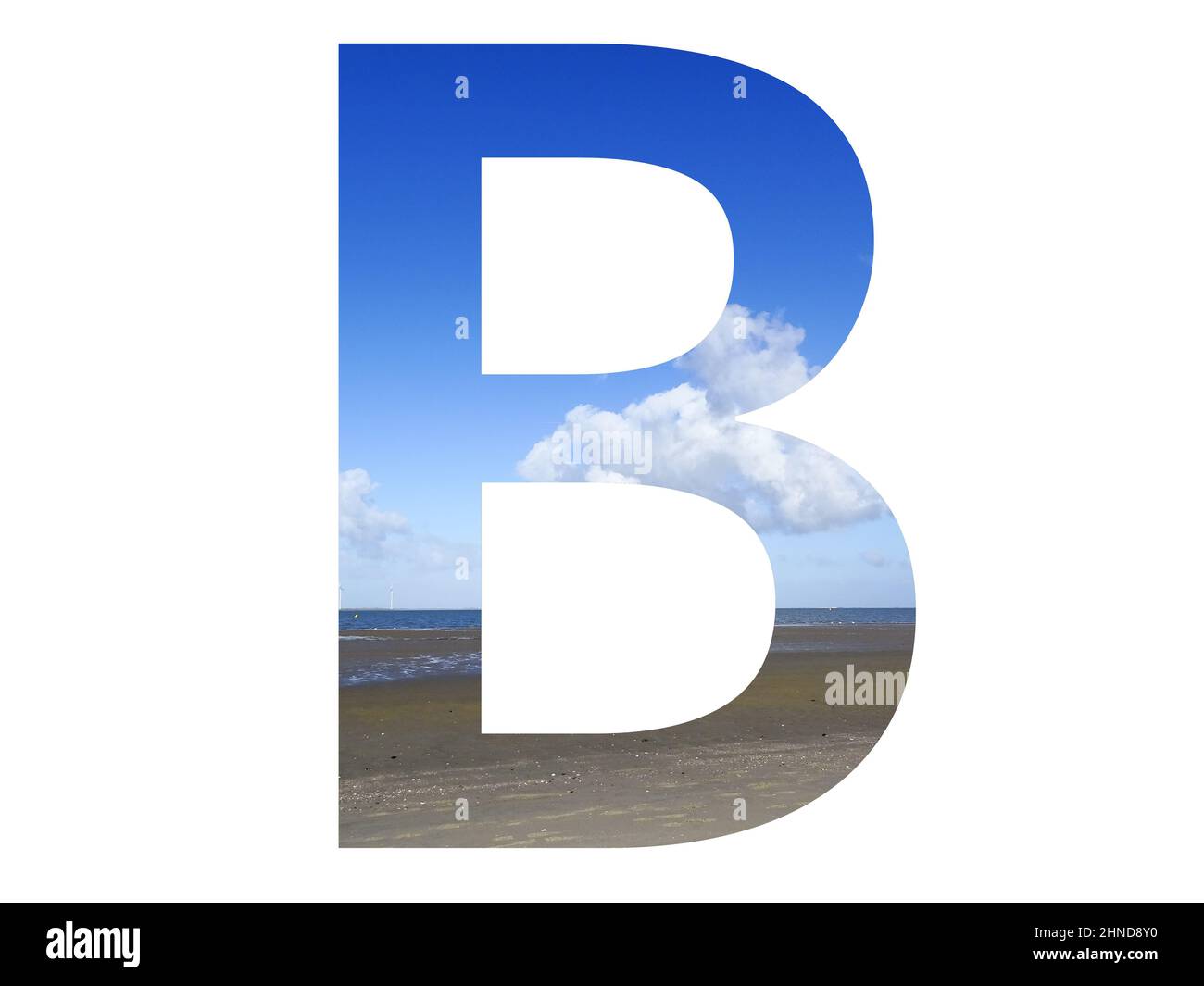 Letter B of the alphabet made with beach, sea and blue sky, north sea ...