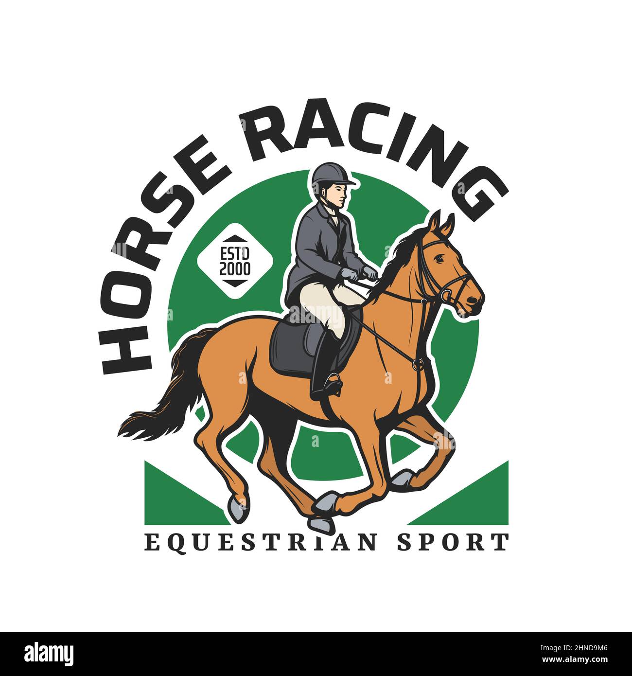 Horse racing sport emblem with jockey on stallion. Equestrian sport ...