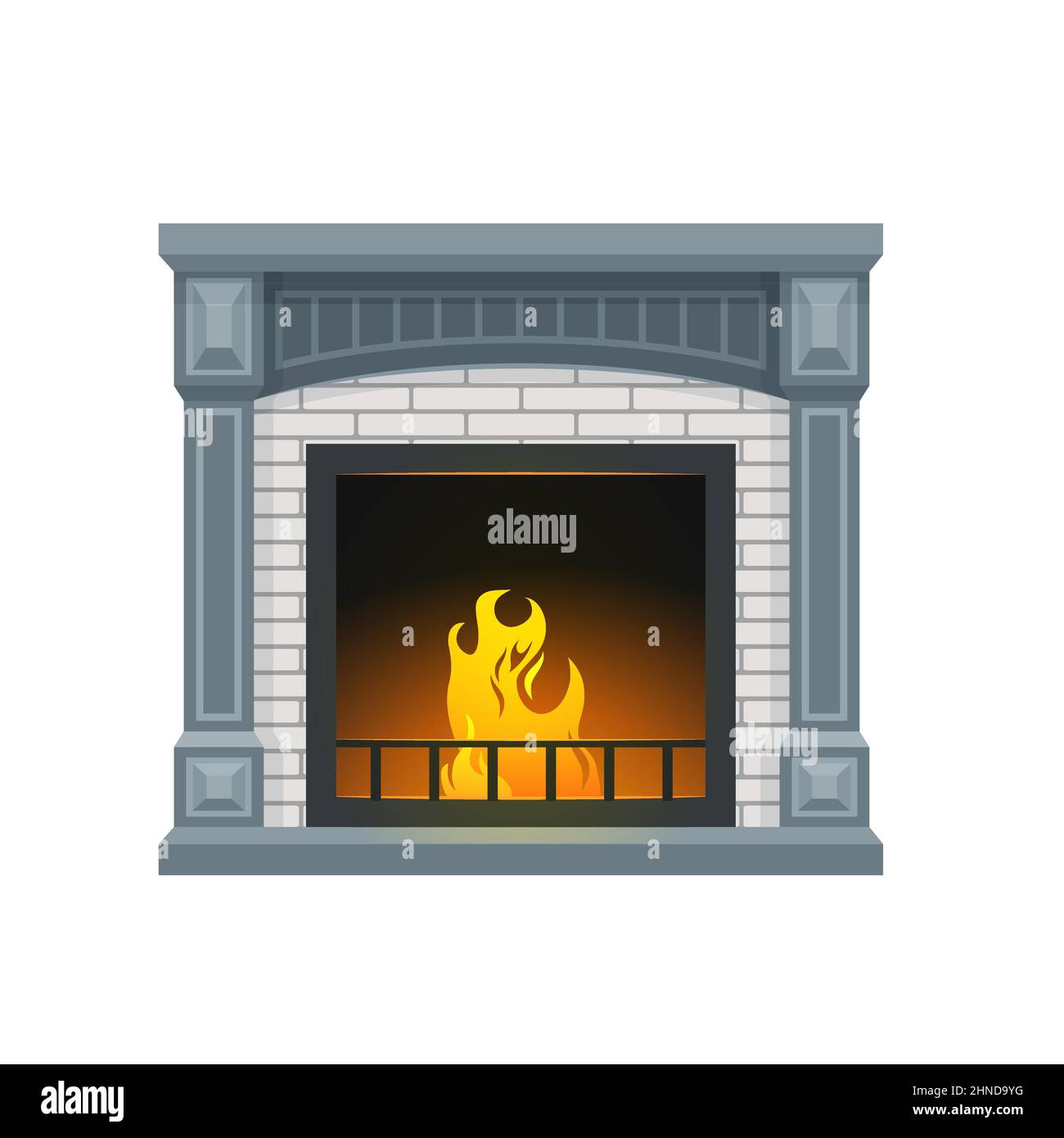 Home brick fireplace with flame. House contemporary fireplace isolated ...