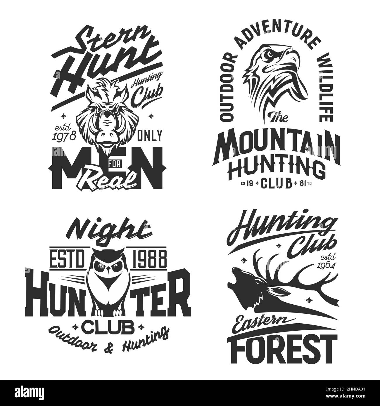 Hunting club, hunter animals t-shirt prints, trophy wild elk, vector ...
