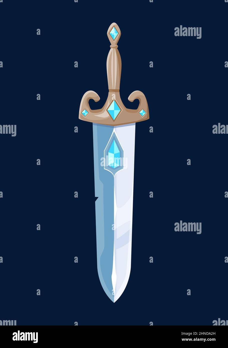 Magical cartoon sword blade with crystal. Fairytale knife, magic dagger ...