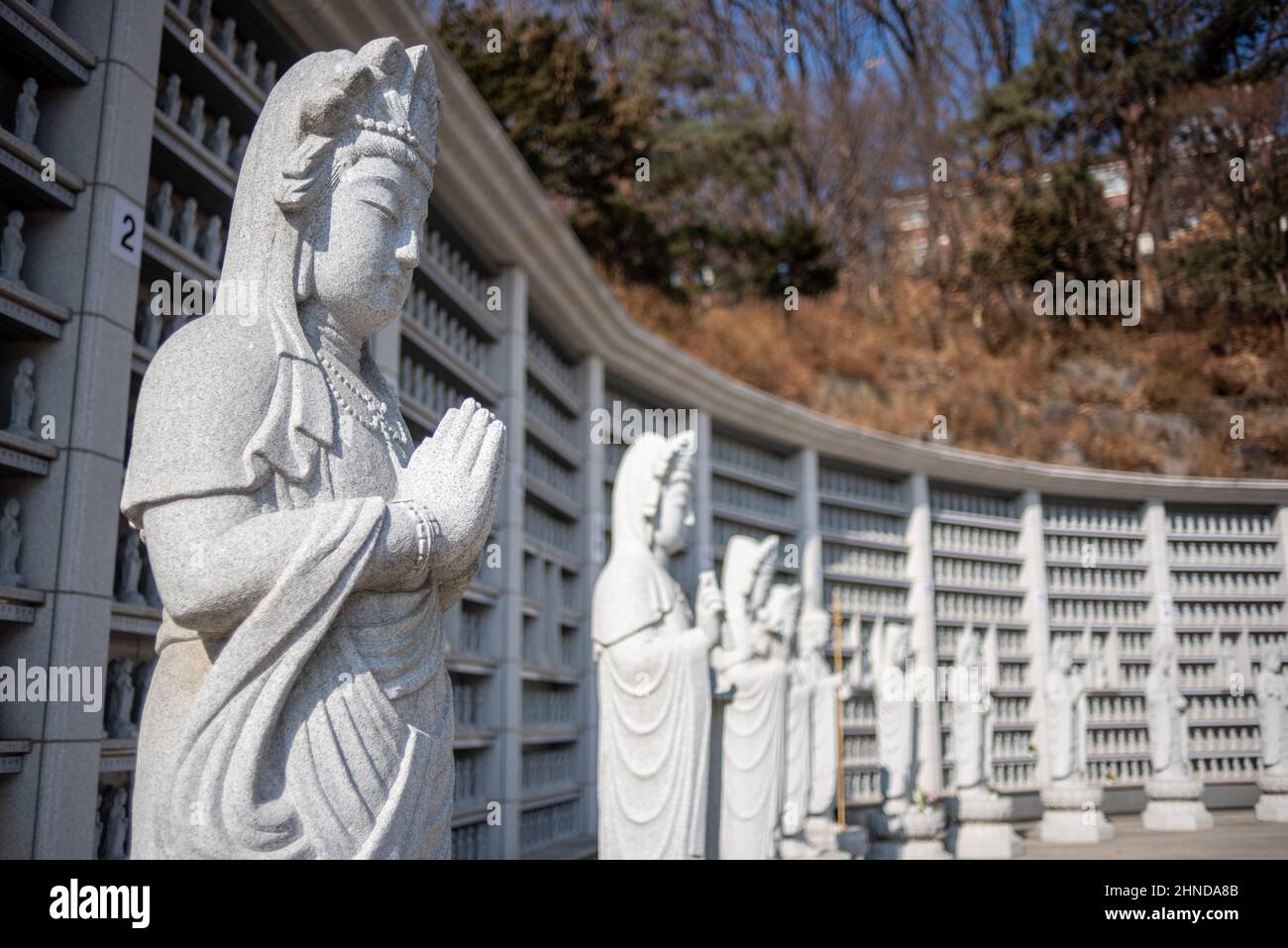 Buddhist sculptures at Bongeunsa Buddhist Temple in Gangnam in Seoul ...