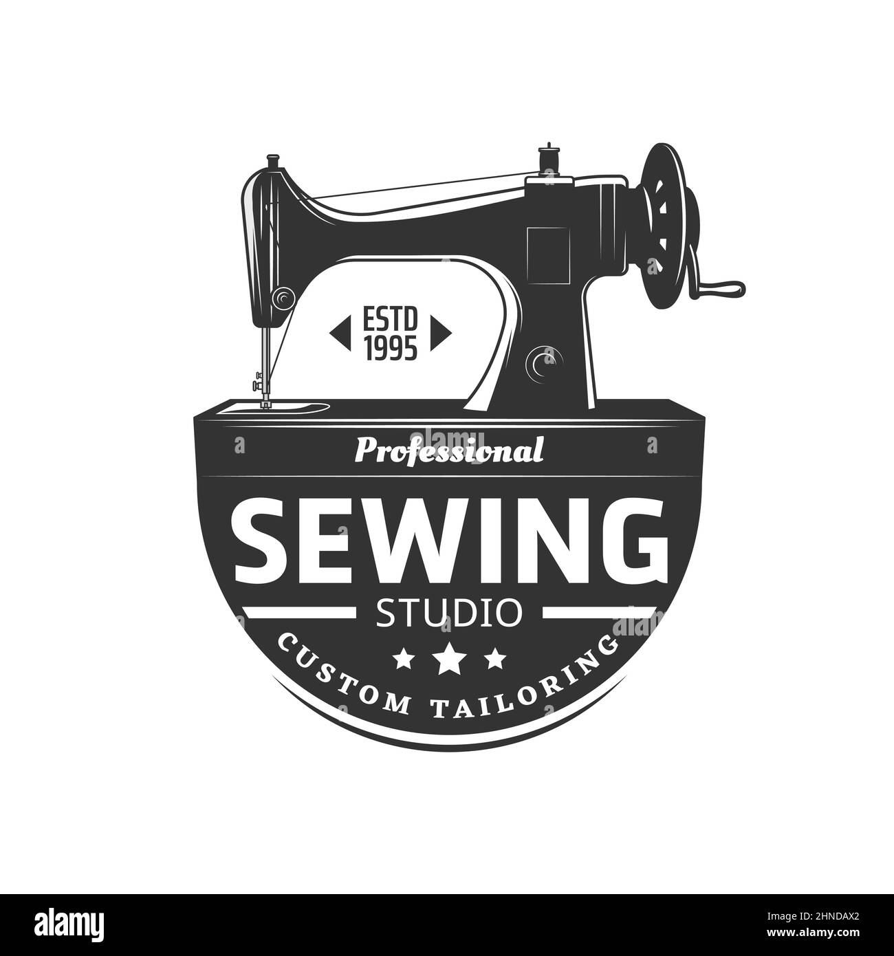 Sewing machine icon for tailoring service or seamstress atelier, vector ...