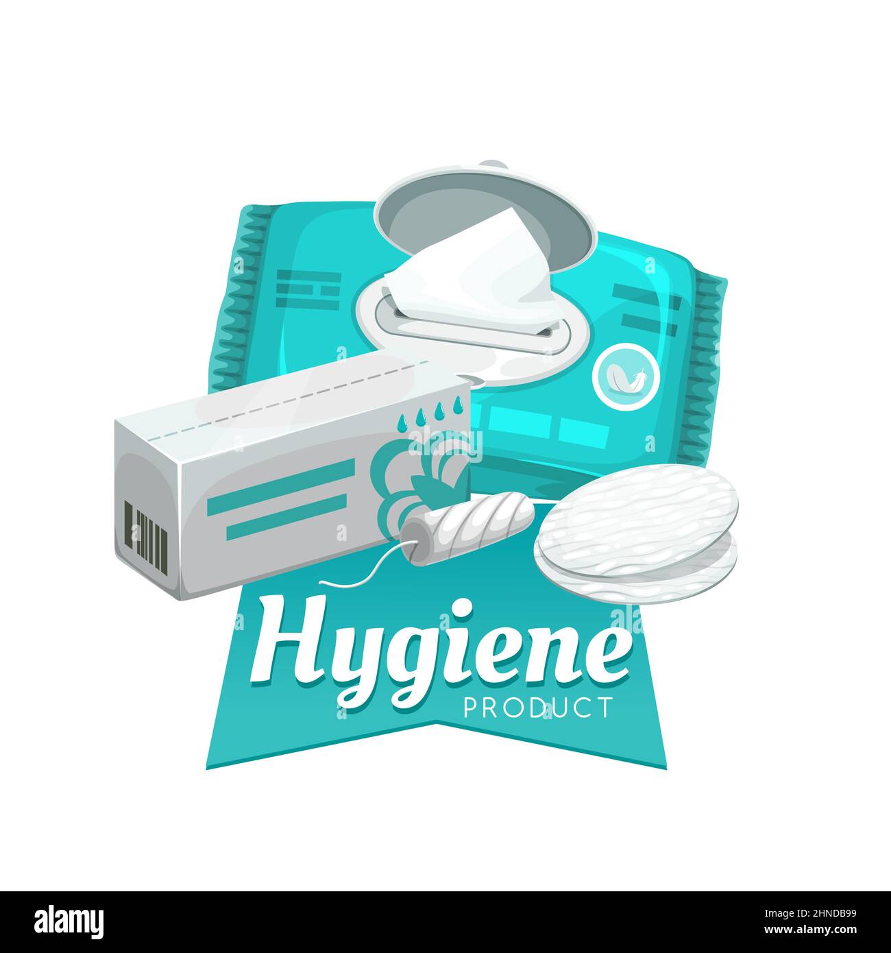 Woman hygiene icon with personal care items of wet wipes and tampons ...