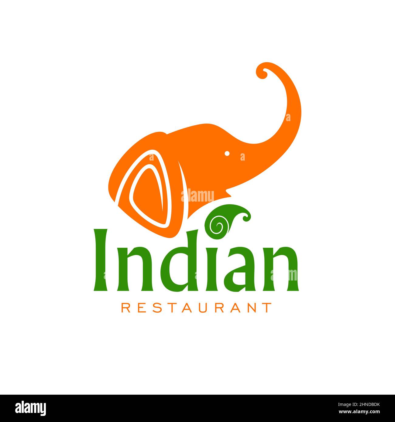 Indian restaurant vector icon with elephant and green leaf of spice or ...