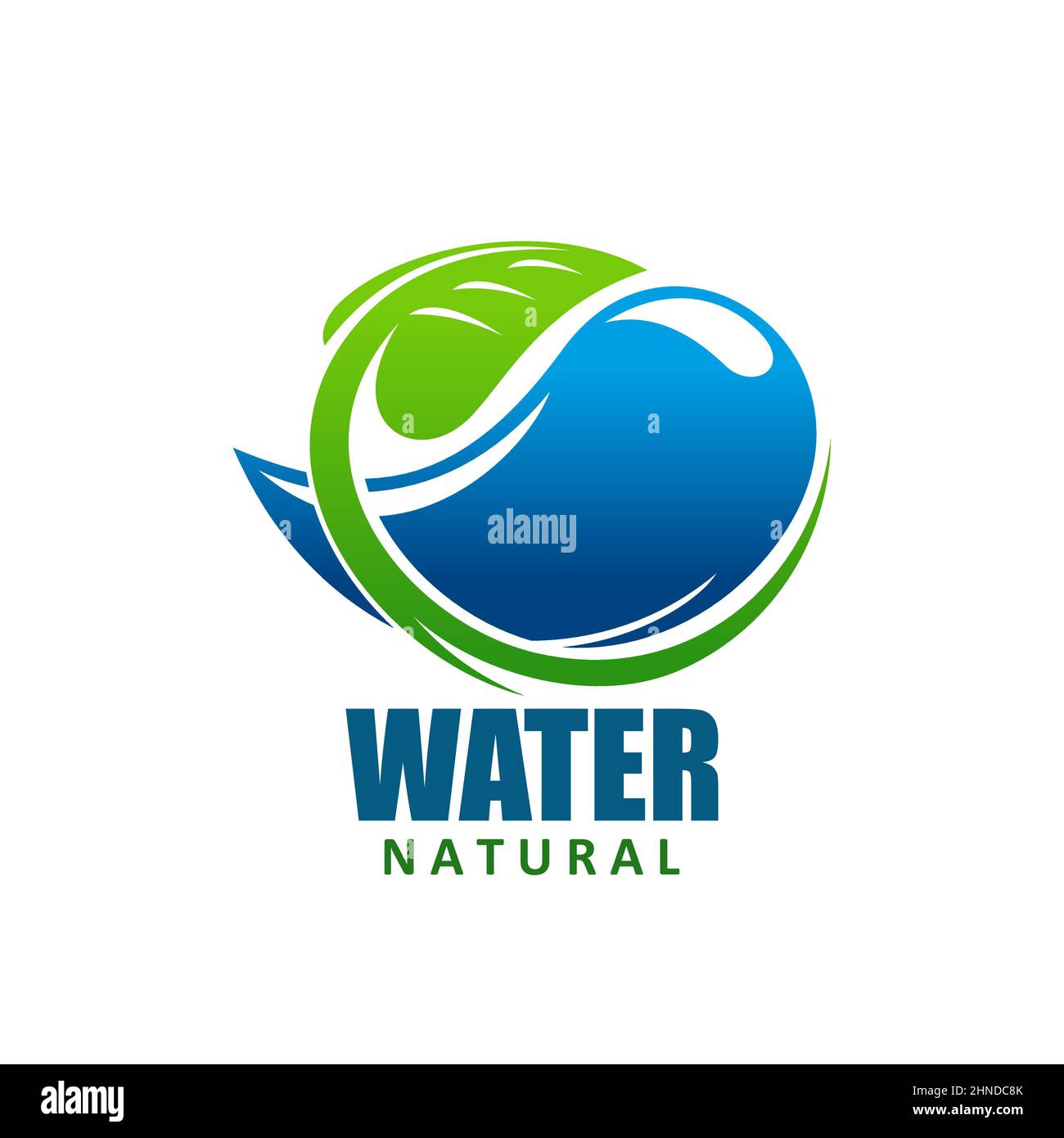 Natural water icon with drop and green leaf, clean aqua and nature ...
