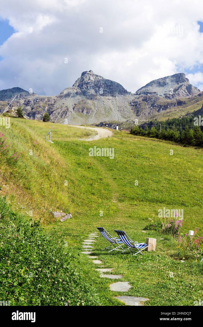 Italy, Aosta Valley, Champoluc, Crest mountain Stock Photo - Alamy
