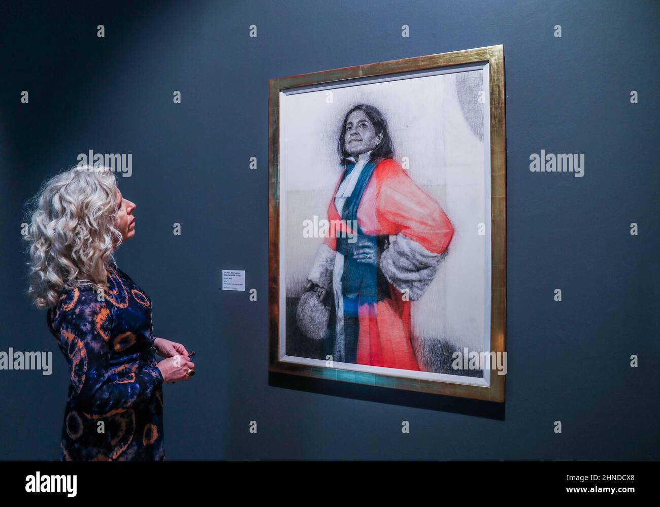 Compton Verney, Warwickshire, UK 16 February 2022 Kathleen looking at ...