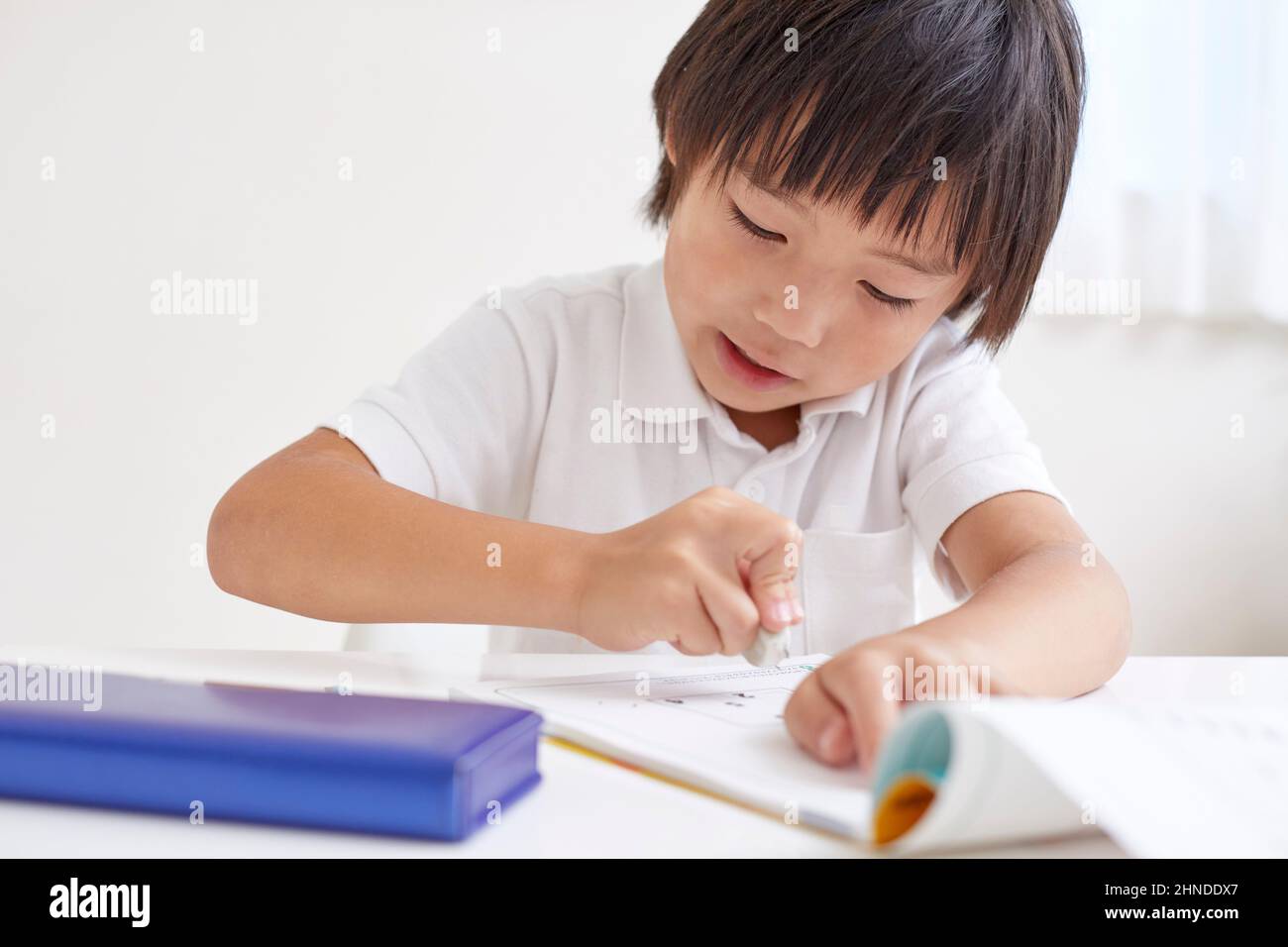 Japanese Elementary School Boy Doing His Homework Stock Photo - Alamy