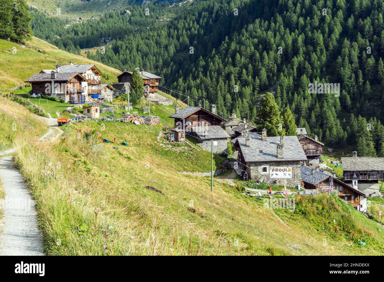 Italy, Aosta Valley, Champoluc, Crest mountain, Cuneaz village Stock ...