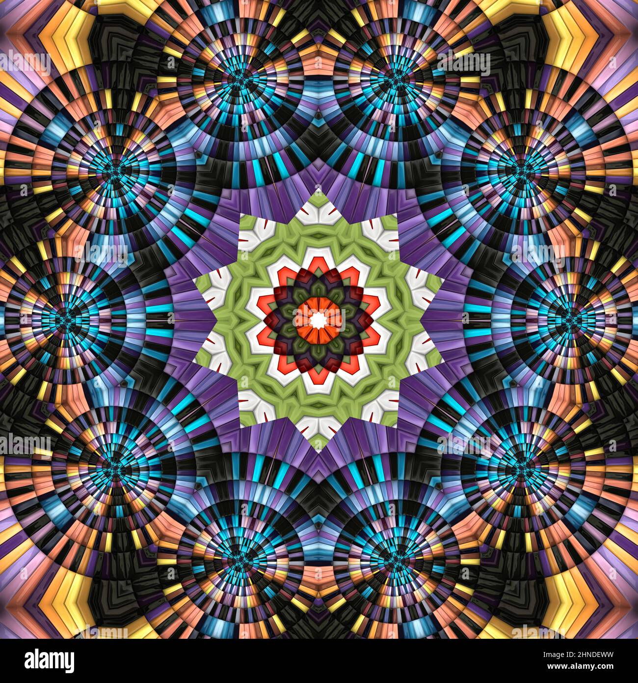 3D render of plastic background tile with embossed glossy mandala puffs ...