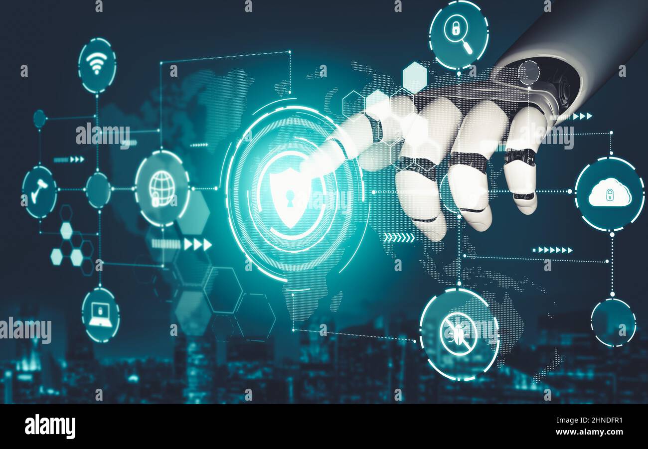 3D rendering futuristic droid robot technology development, artificial ...