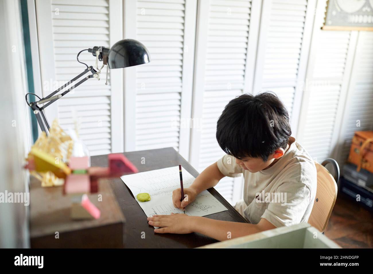 Japanese Boy Doing His Homework Stock Photo - Alamy
